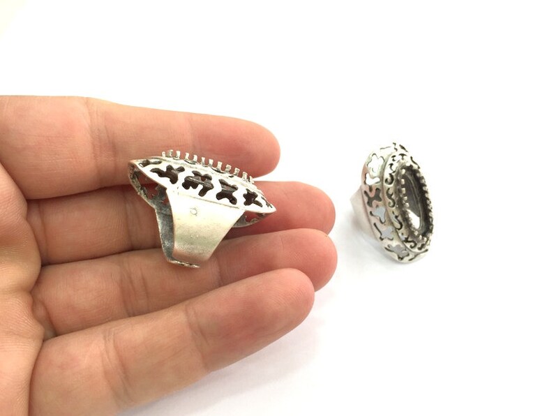 Adjustable Ring Blank 22x10mm Blank Antique Silver Plated | Etsy