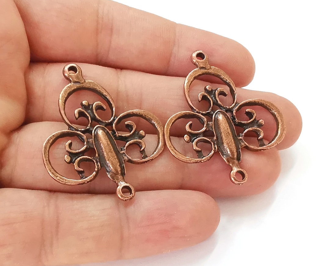 2 Antique Copper Connector Charms Antique Copper Plated Charms (42x35mm ...