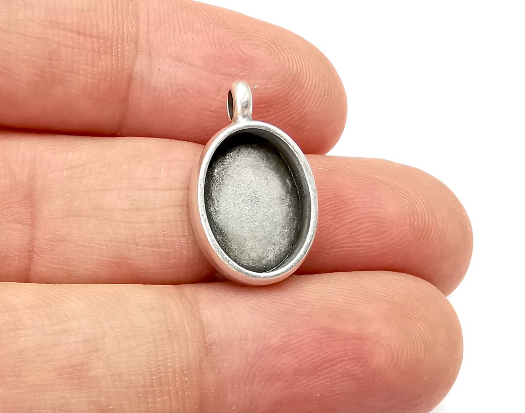 Oval Pendant Blanks Resin Bezel Base Mosaic Mountings Antique Silver ...