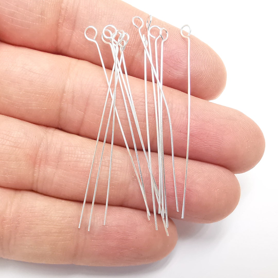 Sterling Silver Loop Head Pins, 2'', 24ga Long Pin (length 2inch - 50mm ...