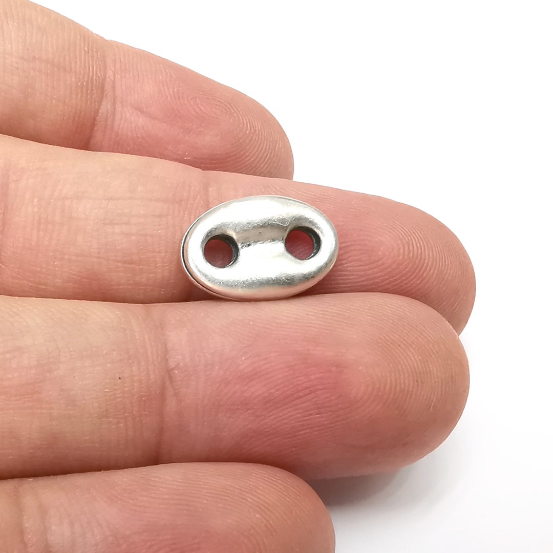 Two Hole Connector Antique Silver Plated Oval Findings (15x10mm) G34051 ...
