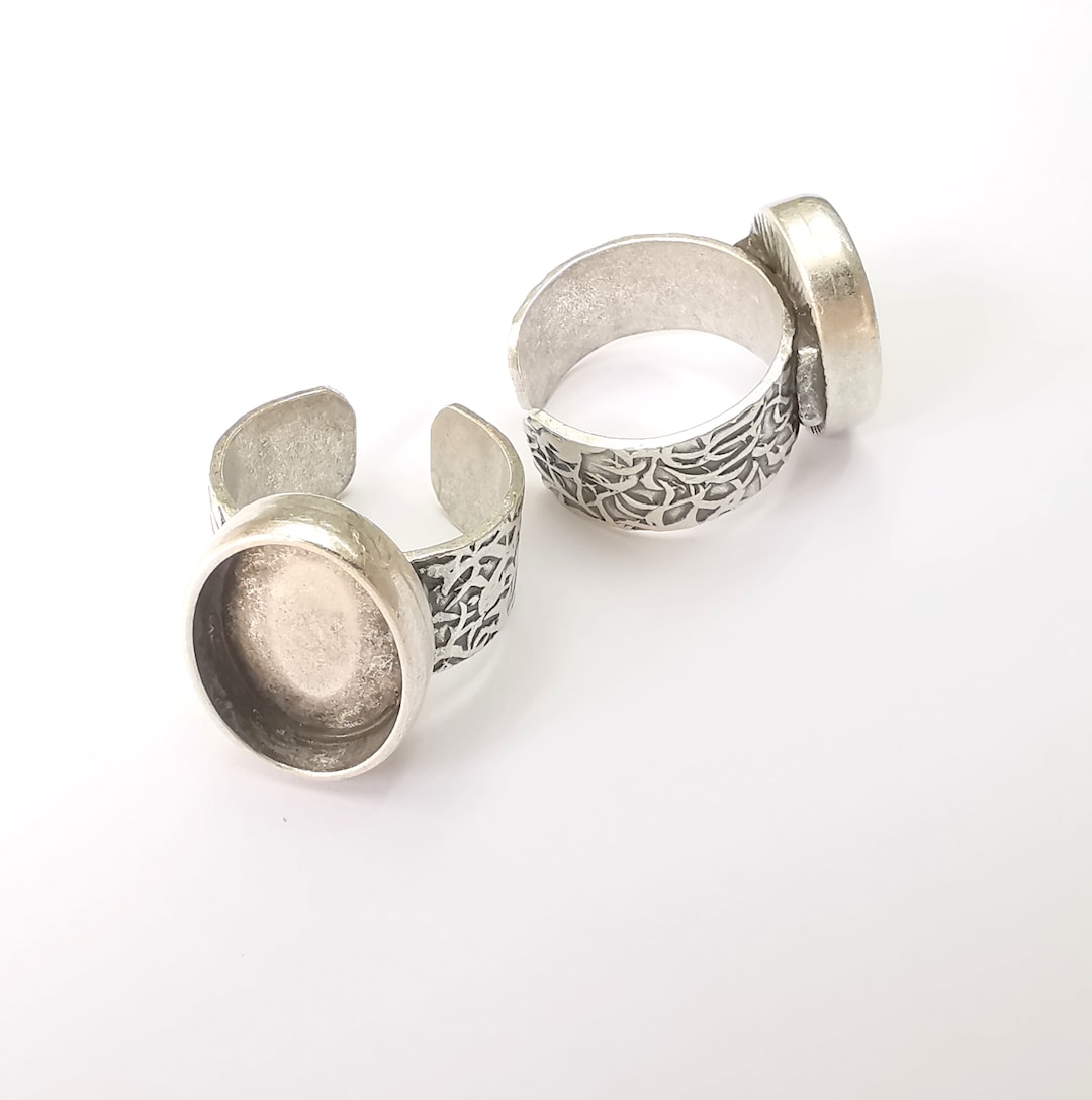 Oval Antique Silver Ring Blank Setting, Cabochon Mounting, Adjustable ...