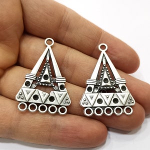4 Silver Triangles Charms Antique Silver Plated Charms (40x27.5mm ...