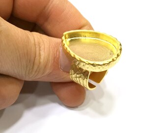 Shiny Gold Ring Base Blank Setting Cabochon Base Inlay Ring Backs ...