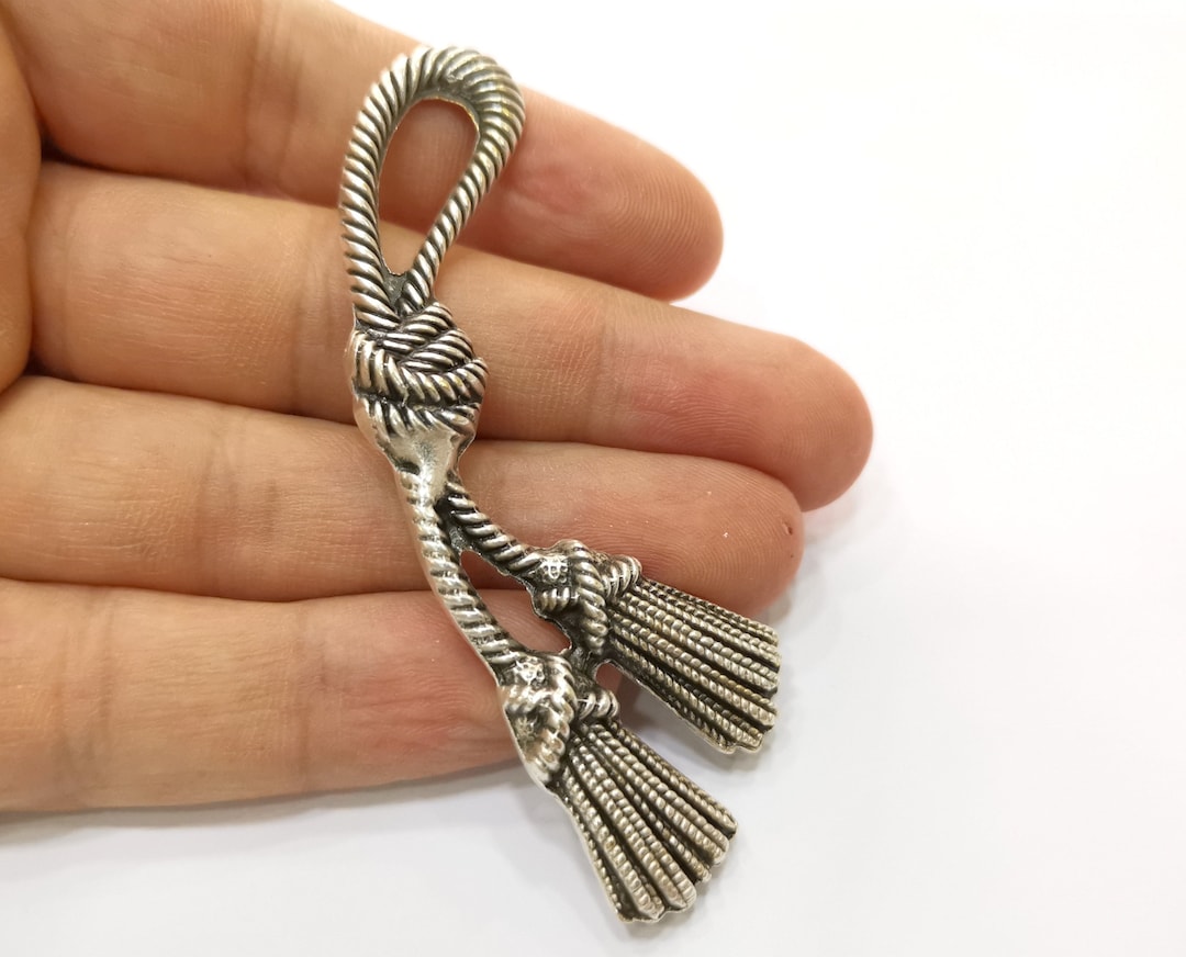 Silver Rope Tassel Pendant Antique Silver Plated Pendant (71x28mm ...