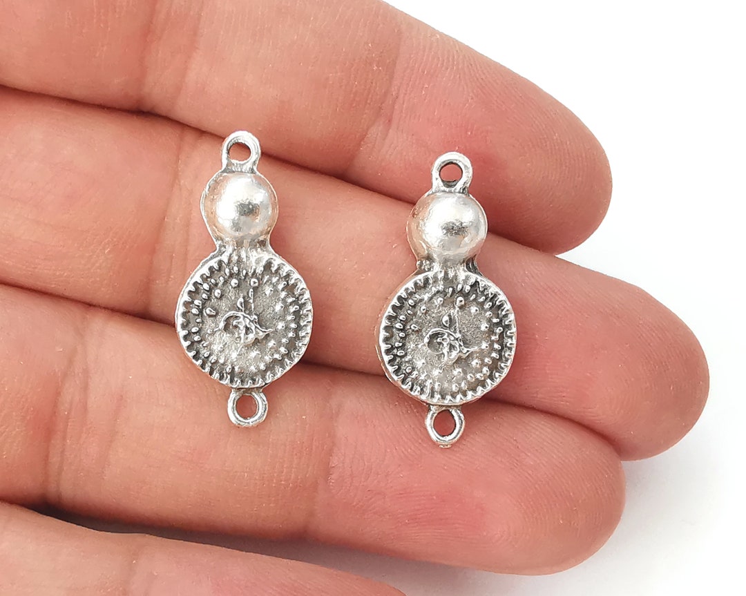 4 Coin Ball Connector Charms (double Sided) Antique Silver Plated ...