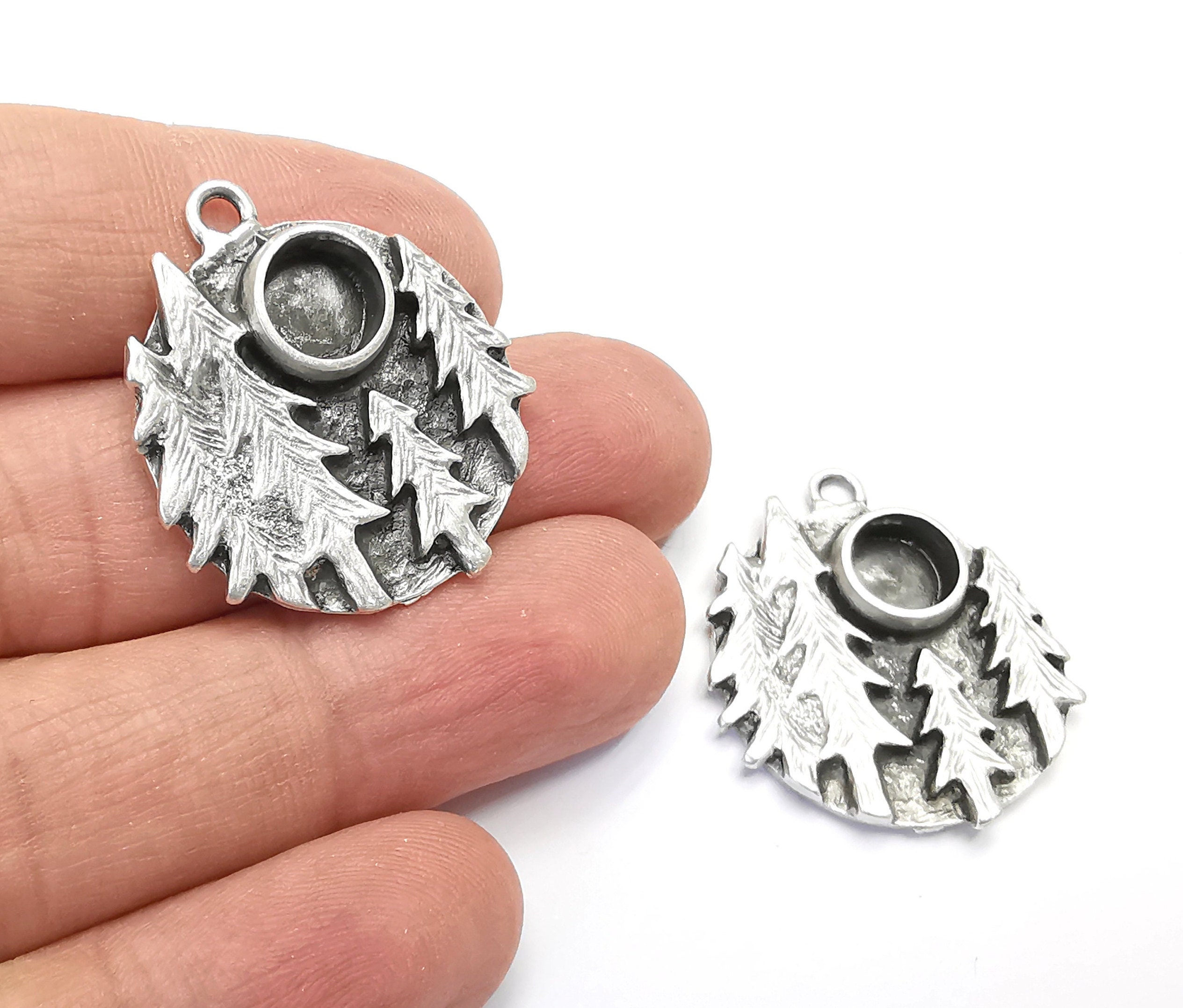 Pine Tree Round Charms Blank Resin Bezel Mosaic Mountings - Etsy