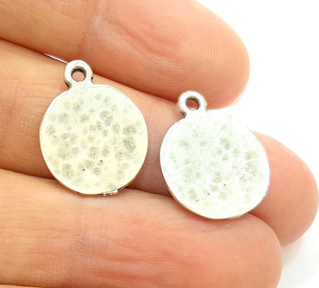 10 Silver Charms Antique Silver Plated Hammered Charms 10 Pcs (15mm ...