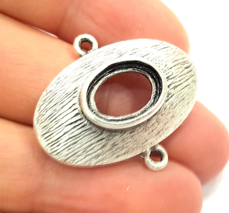 2 Oval Connector Blank Antique Silver Plated Connector - Etsy