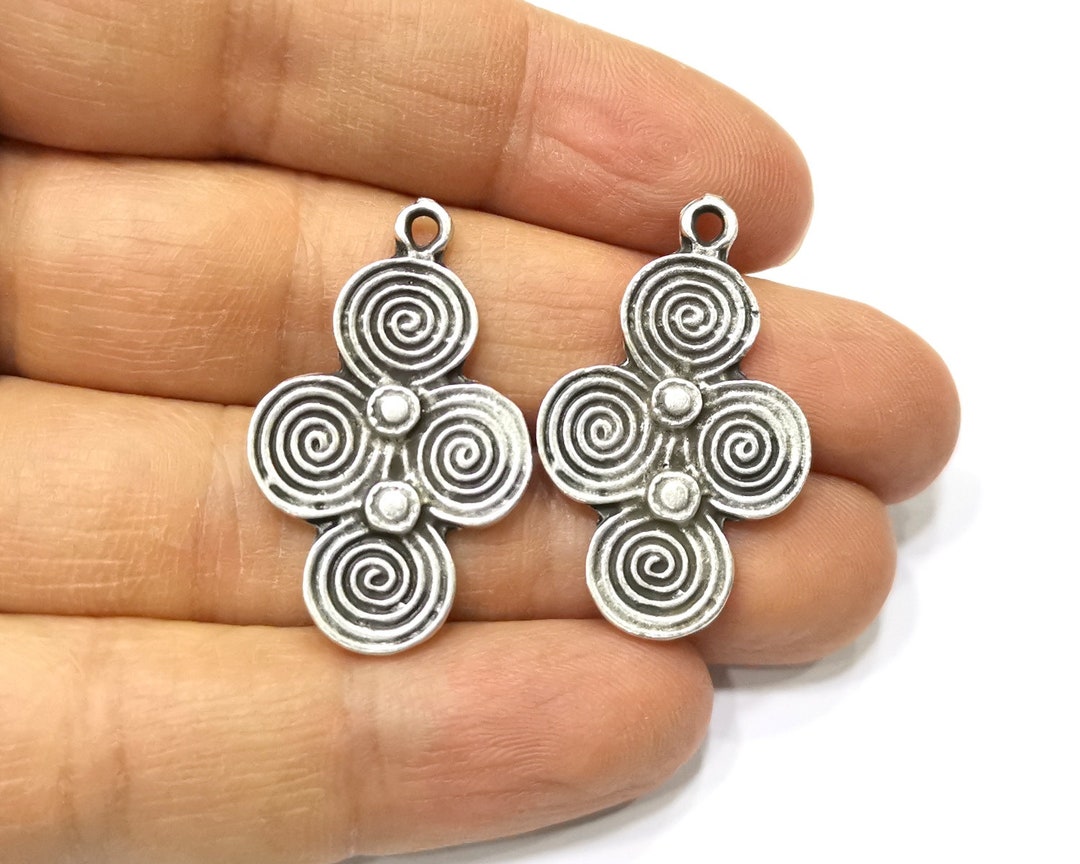 2 Silver Charms Antique Silver Plated Charms (35x21mm) G17185 - Etsy