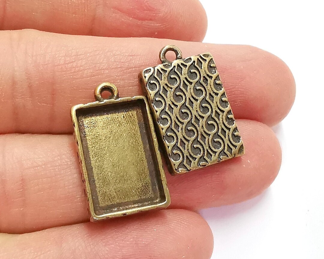 4 Charms Blank Bezel Resin Bezel Mosaic Mountings Antique Bronze Plated ...