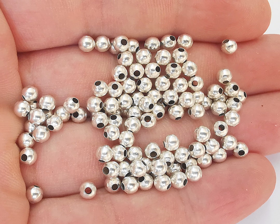 Silver Round Beads Antique Silver Plated Beads (4mm) G22645 - Etsy