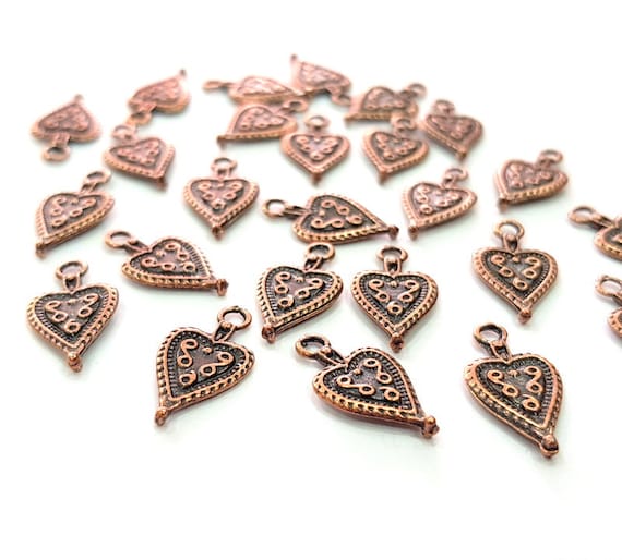 20 Heart Charm Antique Copper Charm Antique Copper Plated | Etsy