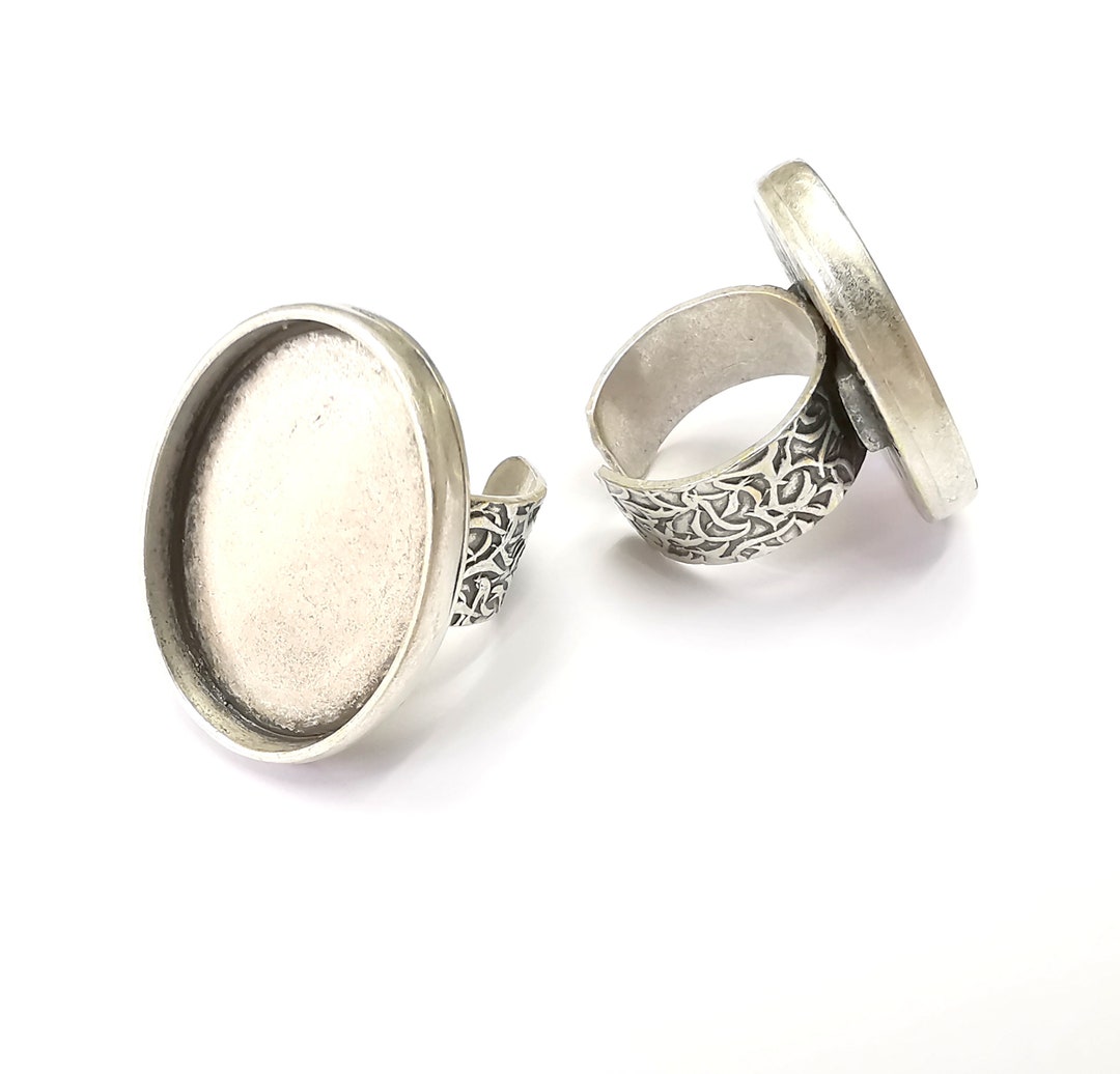 Oval Antique Silver Ring Blank Setting, Cabochon Mounting, Adjustable ...