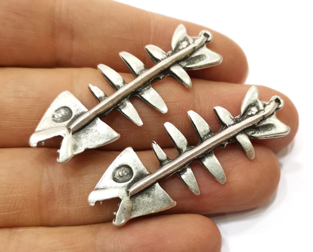 Silver Fish Bone Charms Antique Silver Plated Charms (52x19mm) G18064 ...