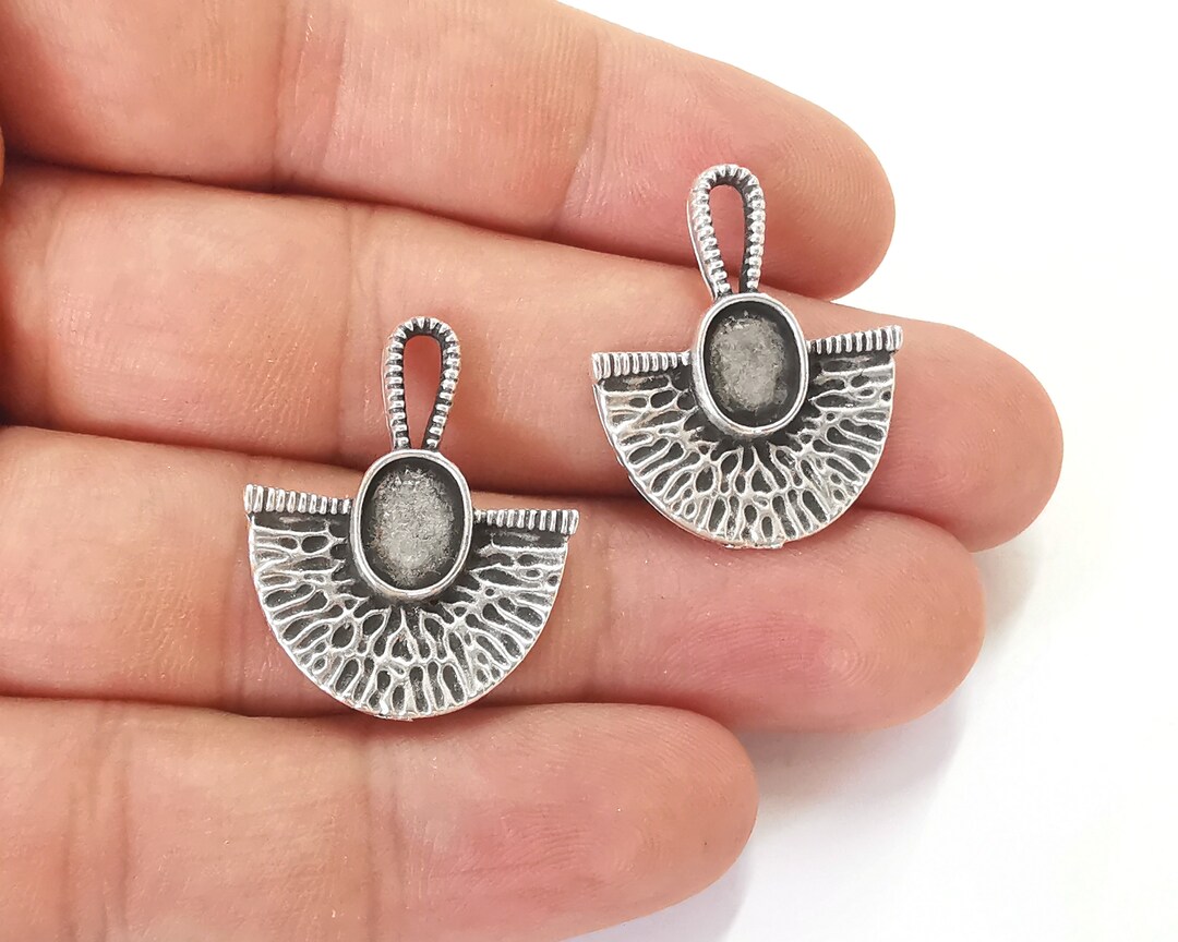 Silver Semi Circle Oval Charm Blank Base Antique Silver Plated 28x23mm ...