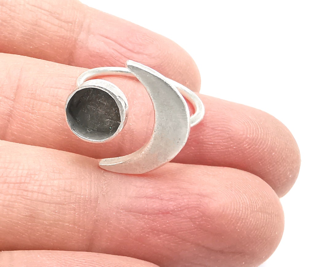 Crescent Moon Silver Ring Blank Base Bezel Settings Cabochon Base ...