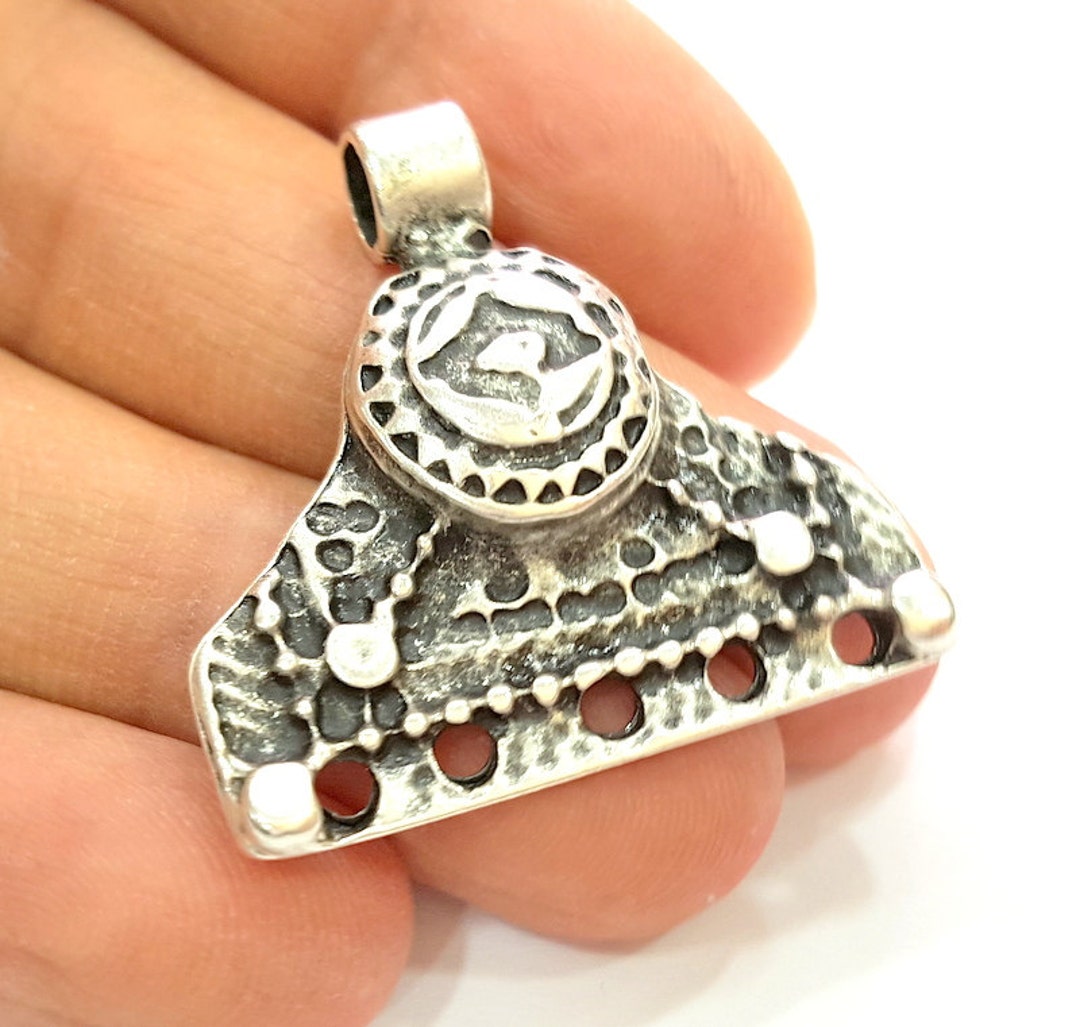 2 Silver Pendant Connector Antique Silver Plated Pendants (35x35mm ...