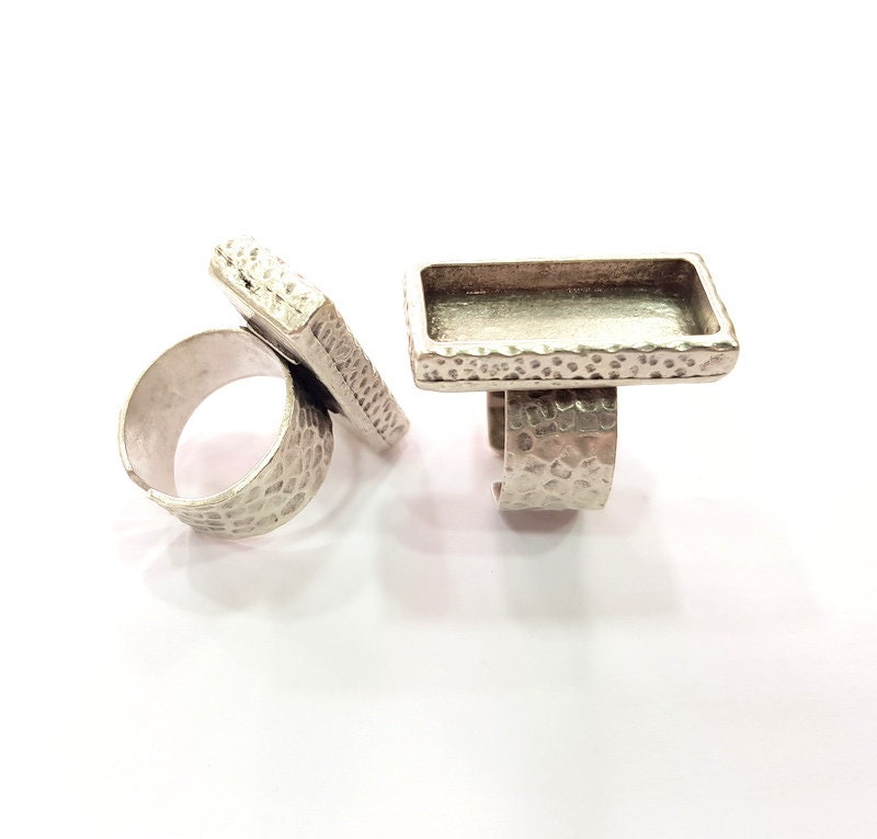5 Ring Blank Setting Hammered Ring Base Bezel inlay Ring Backs | Etsy