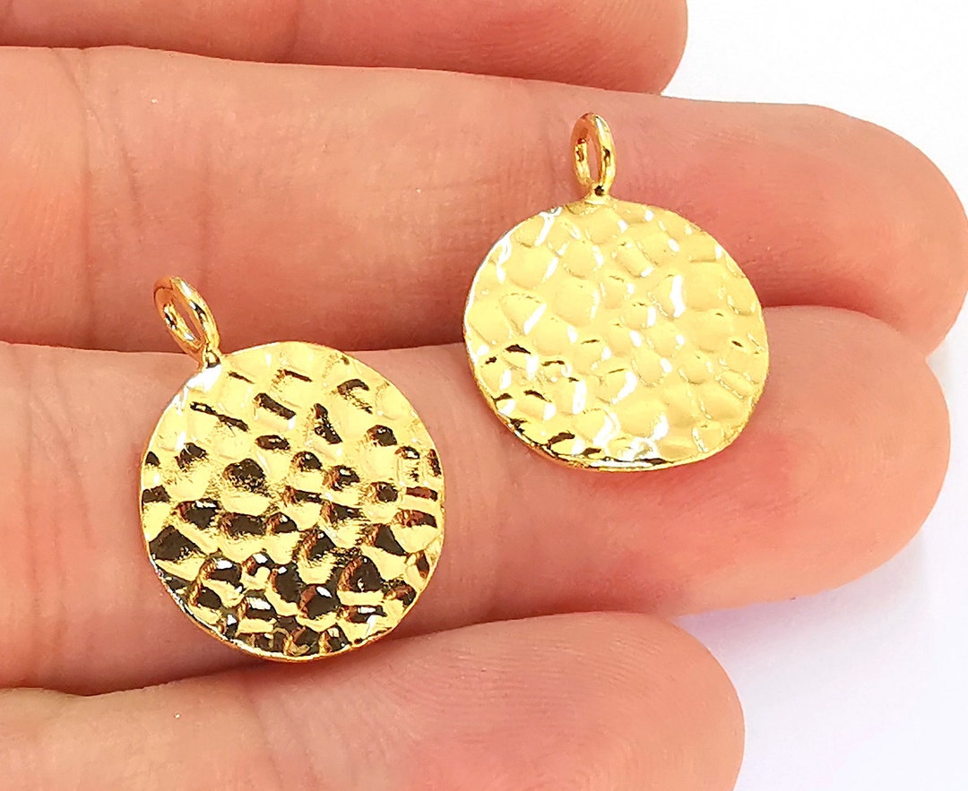 2 Gold Plated Stamping Base 24k Shiny Gold Hammered Tag Gold Plated ...