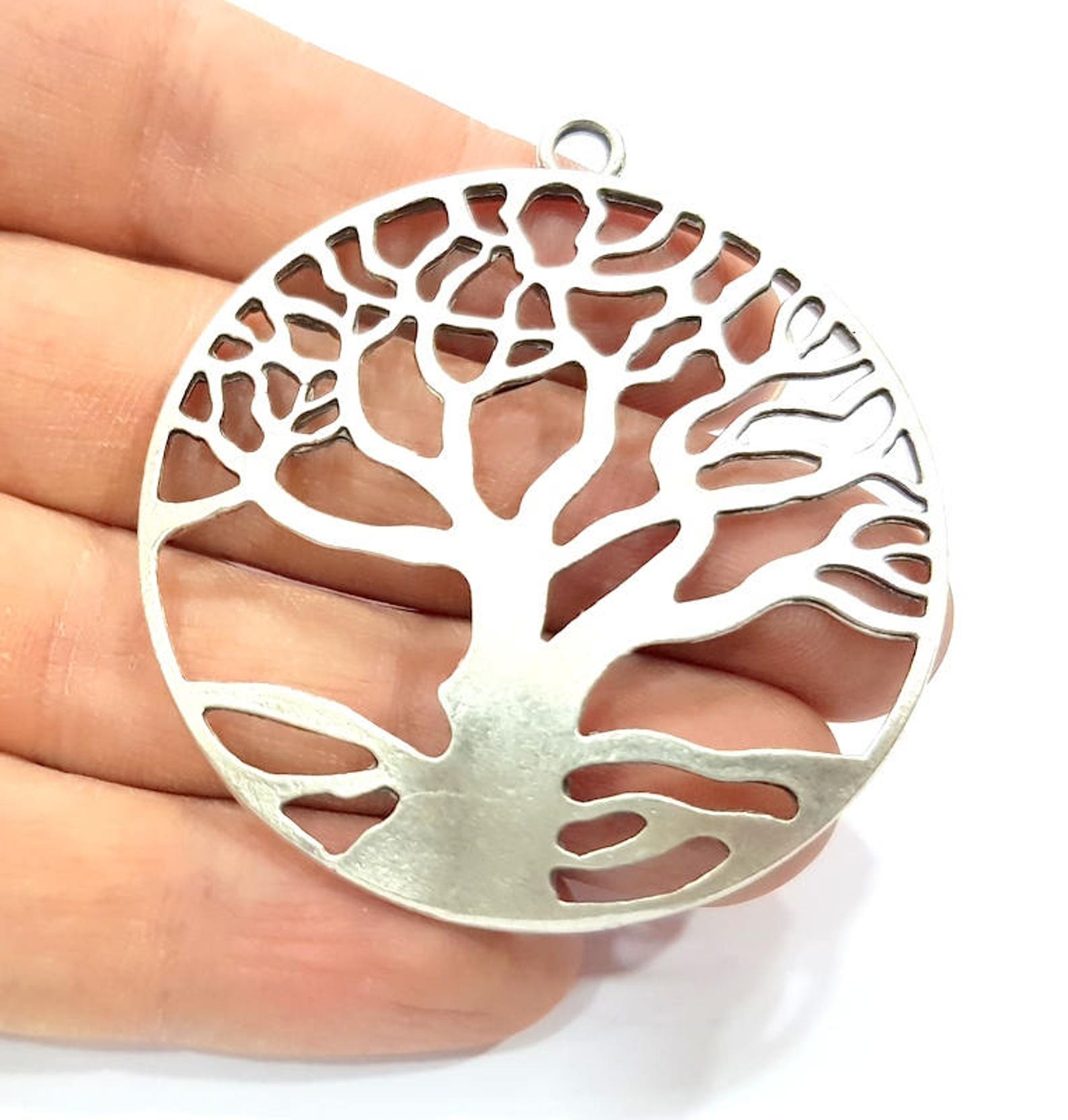 Tree Pendant Silver Pendant Antique Silver Plated Metal 54mm - Etsy