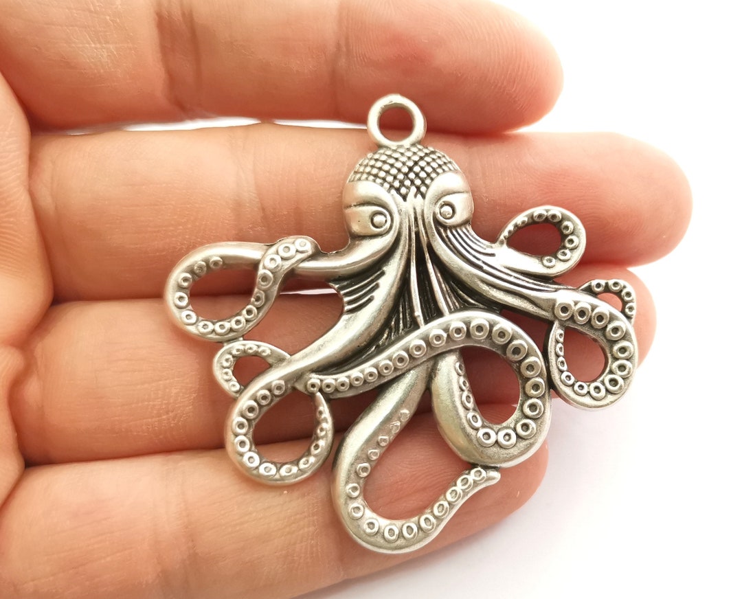 2 Octopus Charms Antique Silver Plated Charms 54x56mm G18315 - Etsy