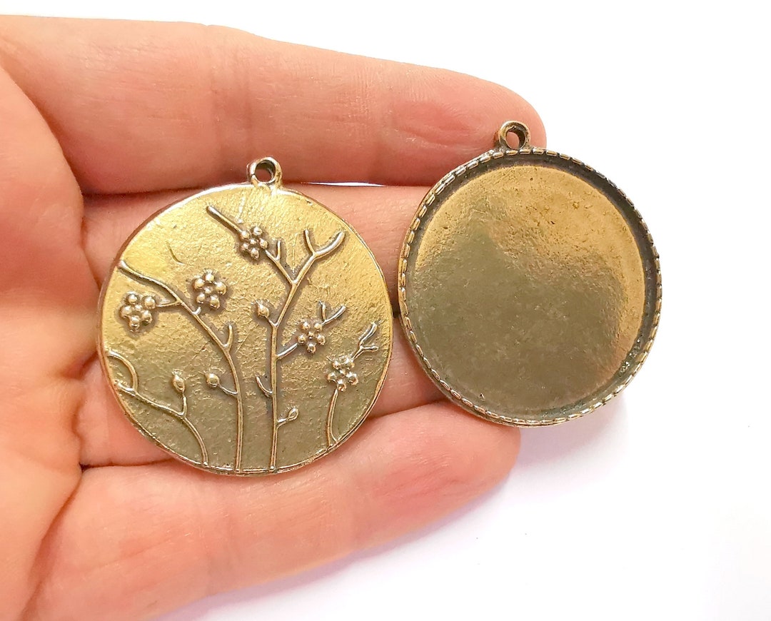 Flower Charms Blank Bezel Resin Bezel Mosaic Mountings Antique Bronze ...