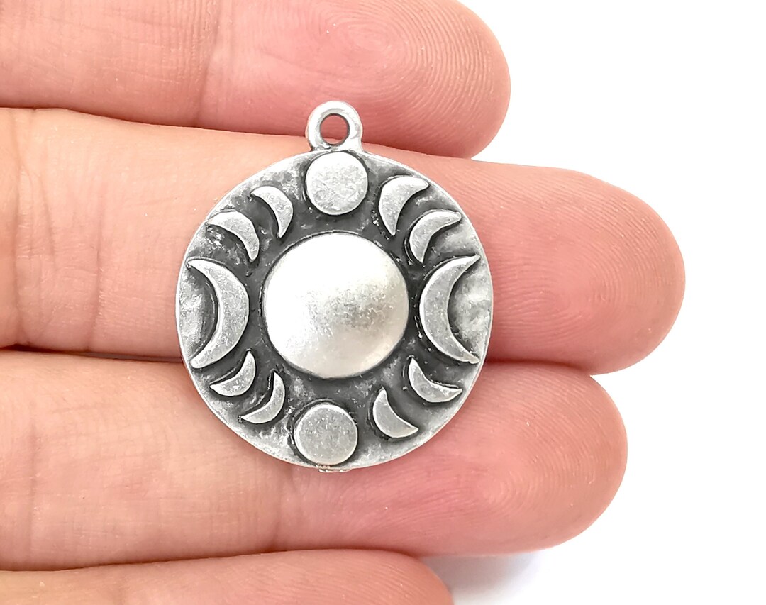 Crescent Moon Charms the Phases of the Moon, Round Hammered Antique ...