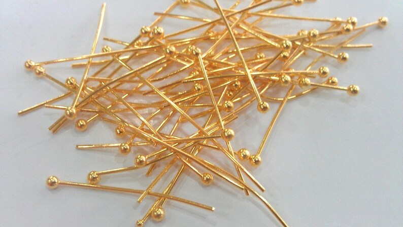 50 Pcs 25 Mm Gold Plated Brass Ball Pin findings G9964 - Etsy