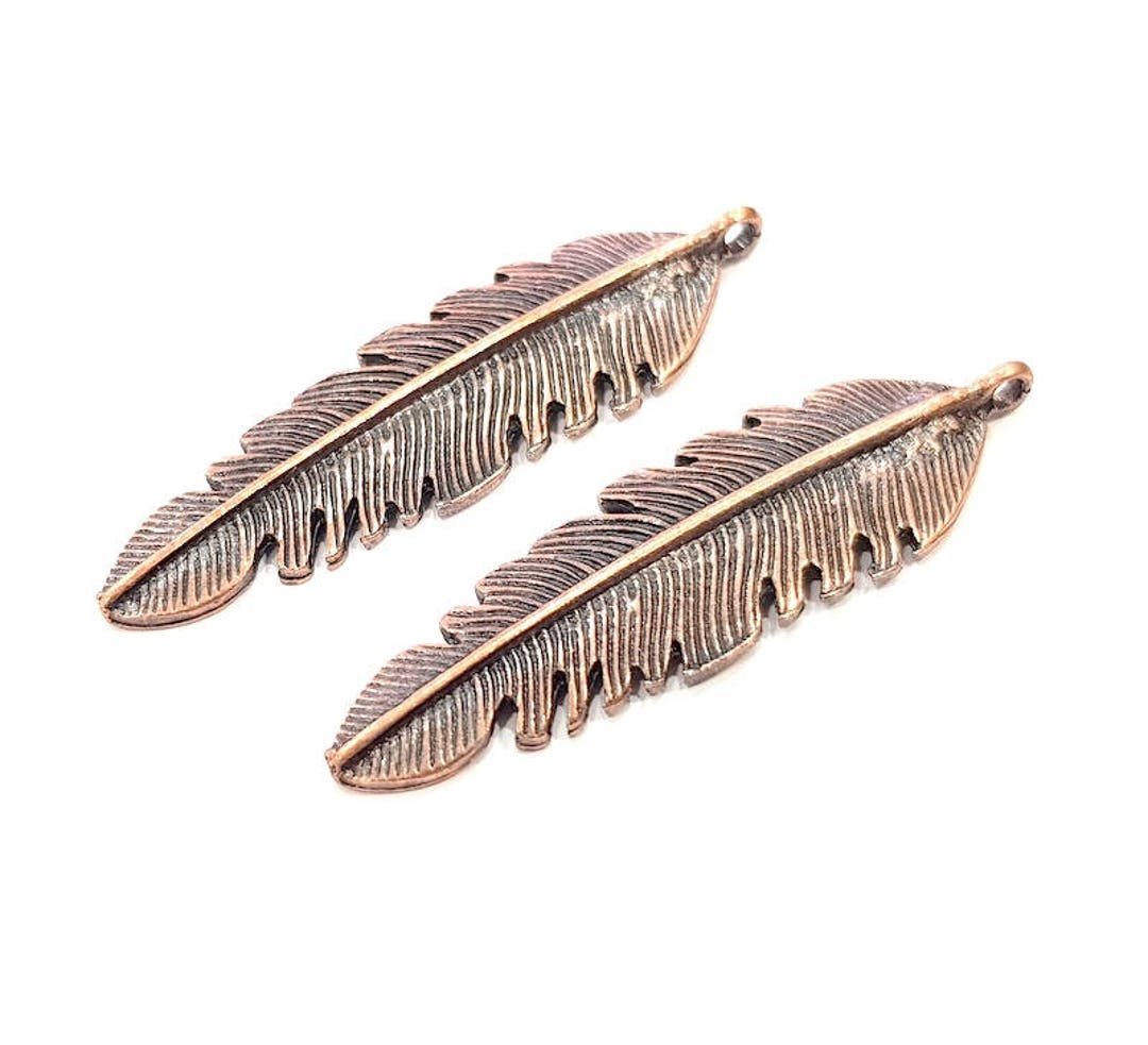 2 Copper Color Feather Charm Antique Copper Charm Antique Copper Plated ...
