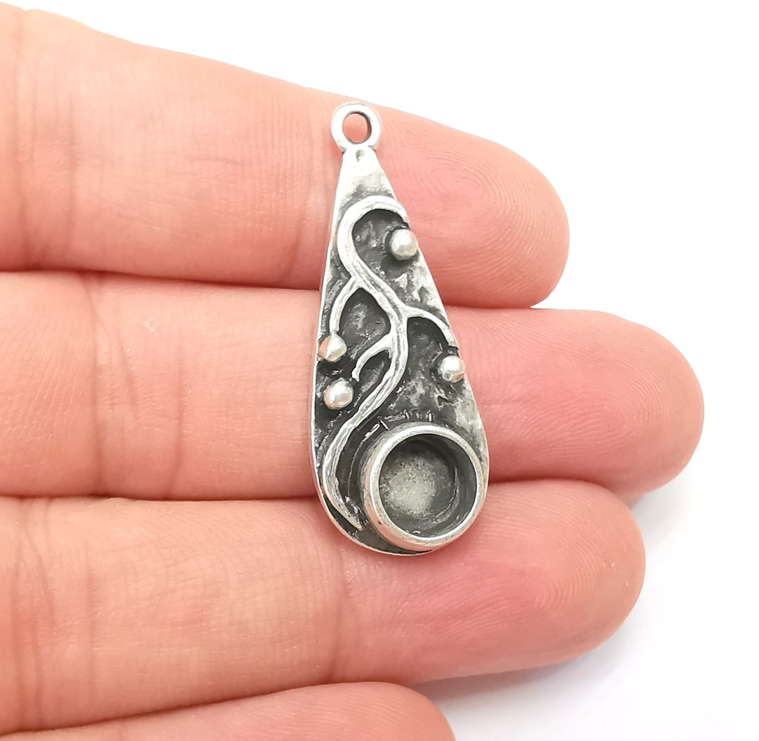 Drop With Buds Pendant Bezel, Resin Blank, Inlay Mounting, Mosaic Frame ...