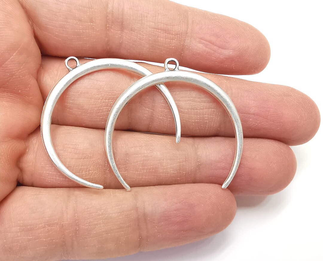 Crescent Moon Charms, Double Sided, Antique Silver Plated, DIY Charms ...