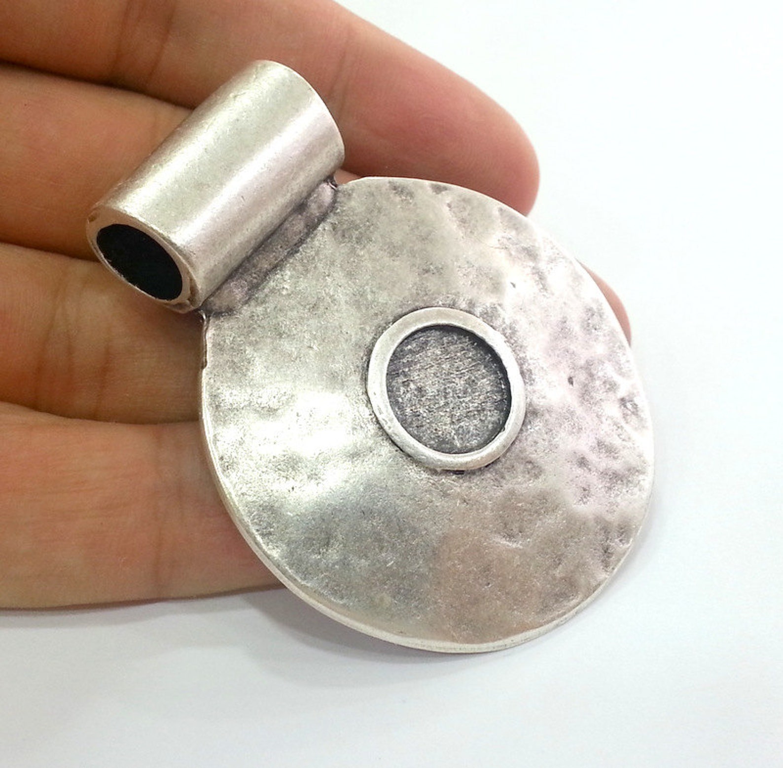 Silver Pendant Antique Silver Plated Medallion Pendants 48 Mm G9490 - Etsy