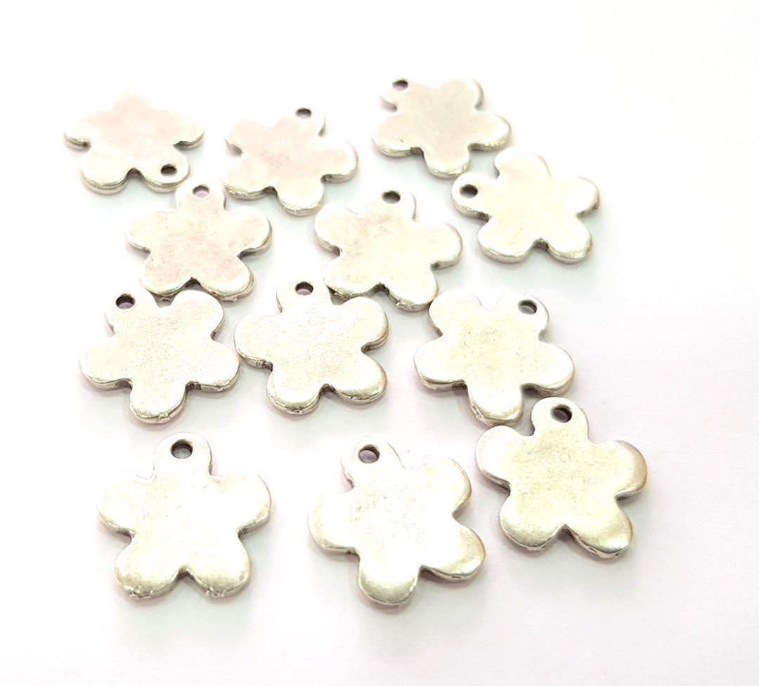 10 Flower Charm Silver Charms Antique Silver Plated Metal (14mm) G14329 ...