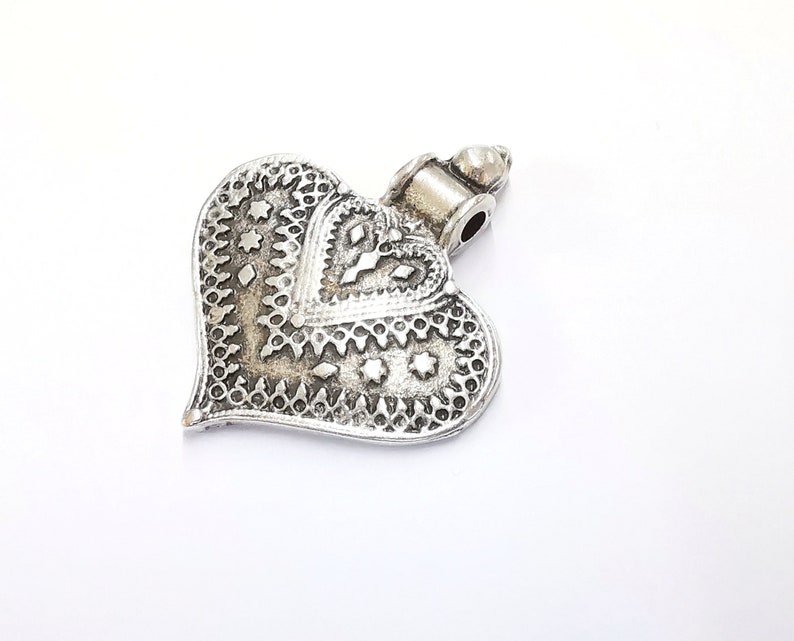 Heart Pendant Antique Silver Plated Pendant 51x43mm G20191 - Etsy