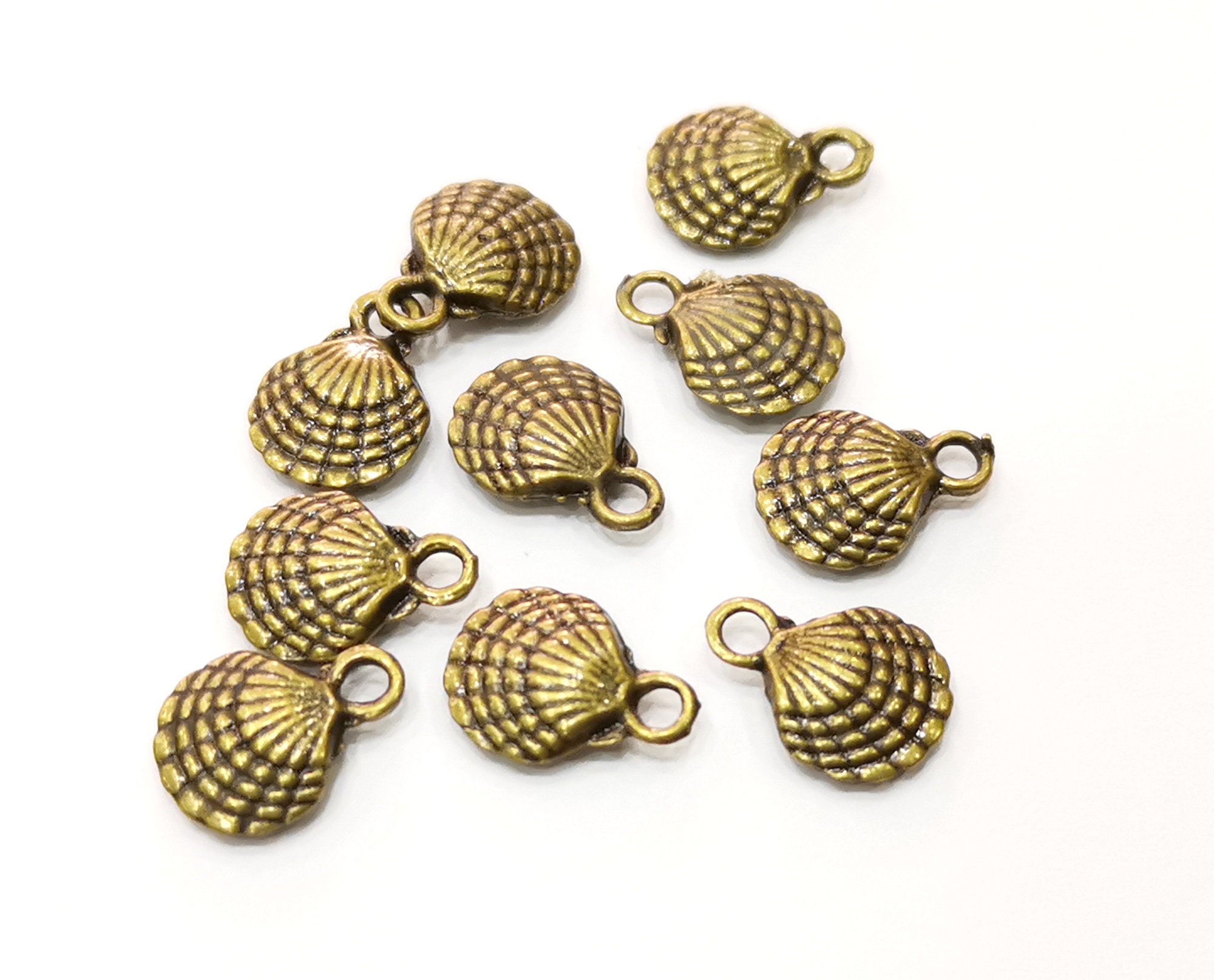 10 Oyster Sea Shell (double Sided) Charms Antique Bronze Plated Charms ...
