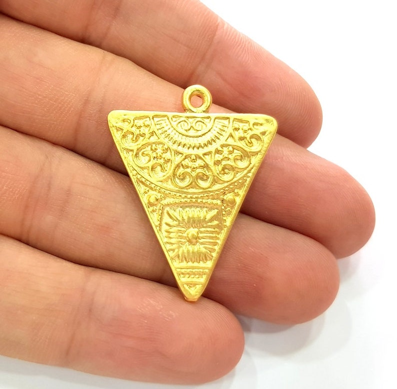 Triangle Pendant Gold Pendant Gold Plated Metal 36x29mm | Etsy