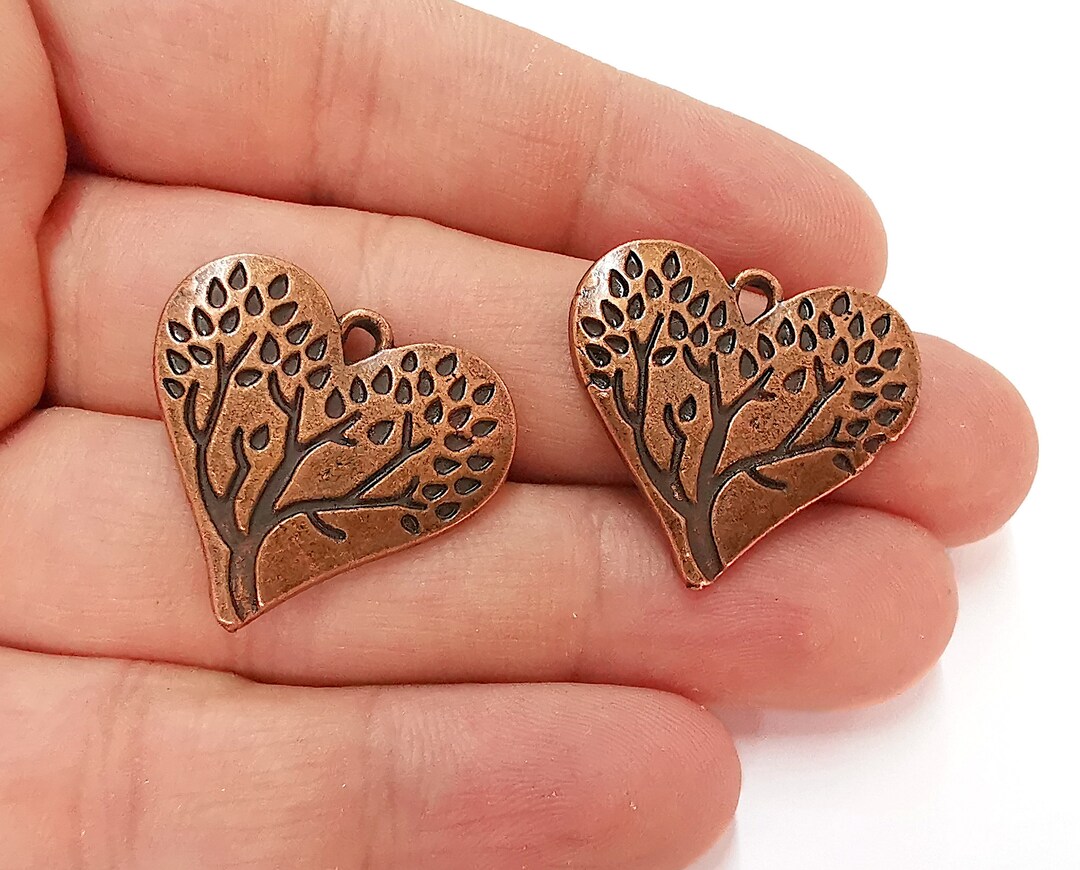 2 Heart Tree Charms Antique Copper Plated Charm (28x26mm) G21699 - Etsy