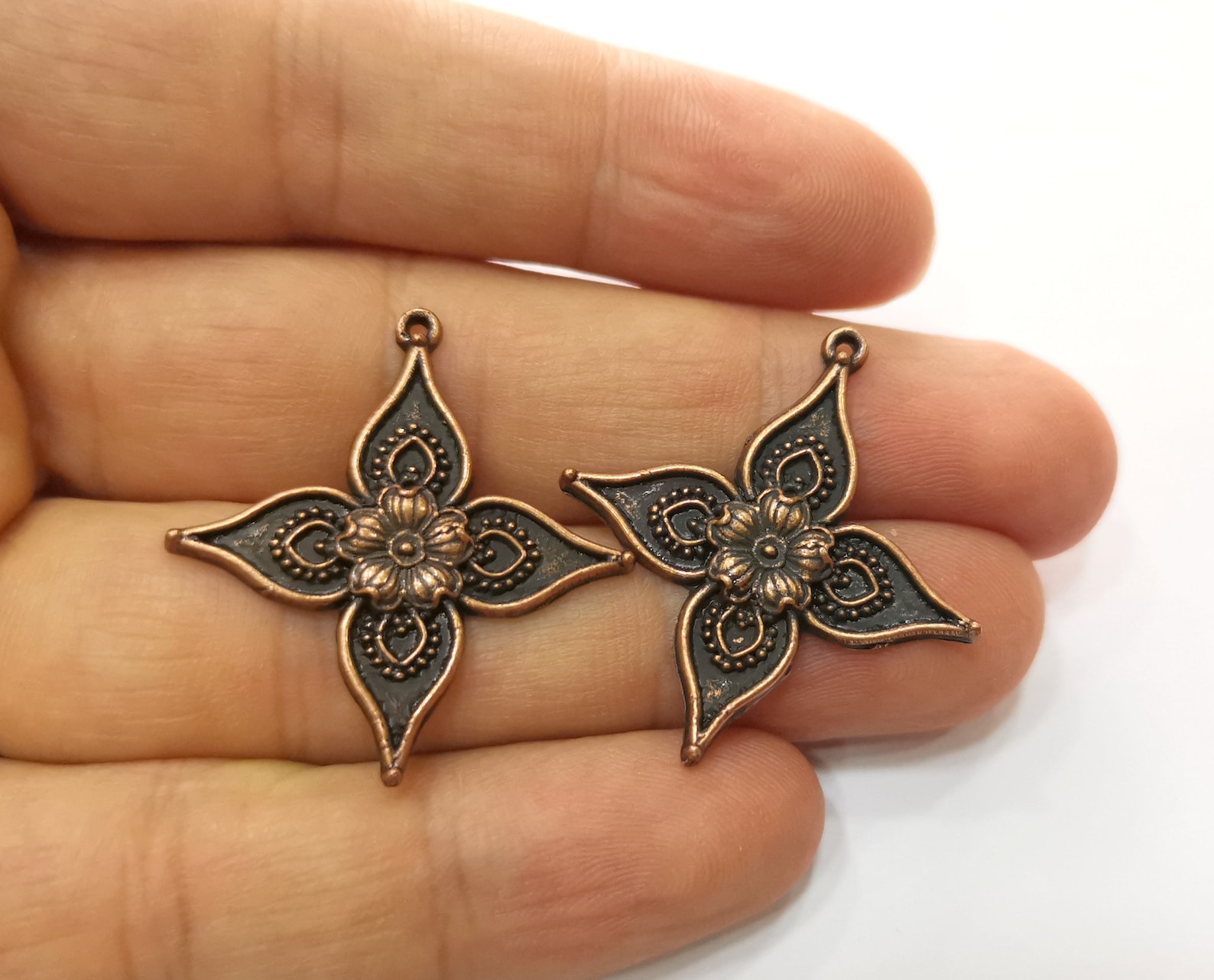 4 Copper Flower Charms Antique Copper Plated Charms 34x32mm - Etsy