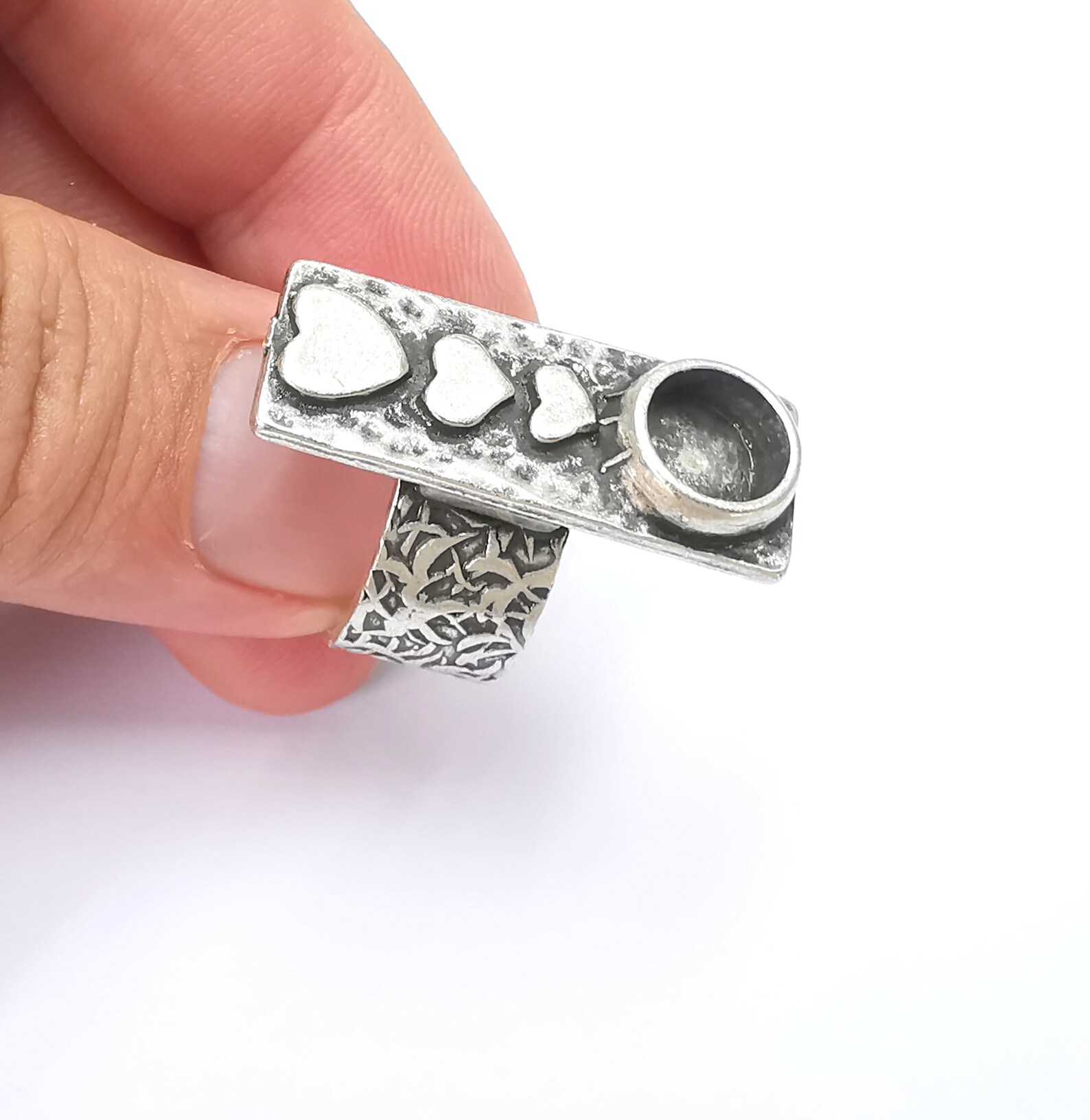 Heart Ring Blank Setting, Cabochon Mounting, Adjustable Resin Ring Base ...