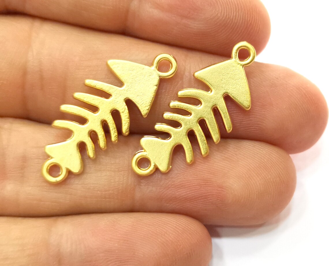 4 Fish Bone Charms Connector Gold Plated Charms 31x12mm | Etsy