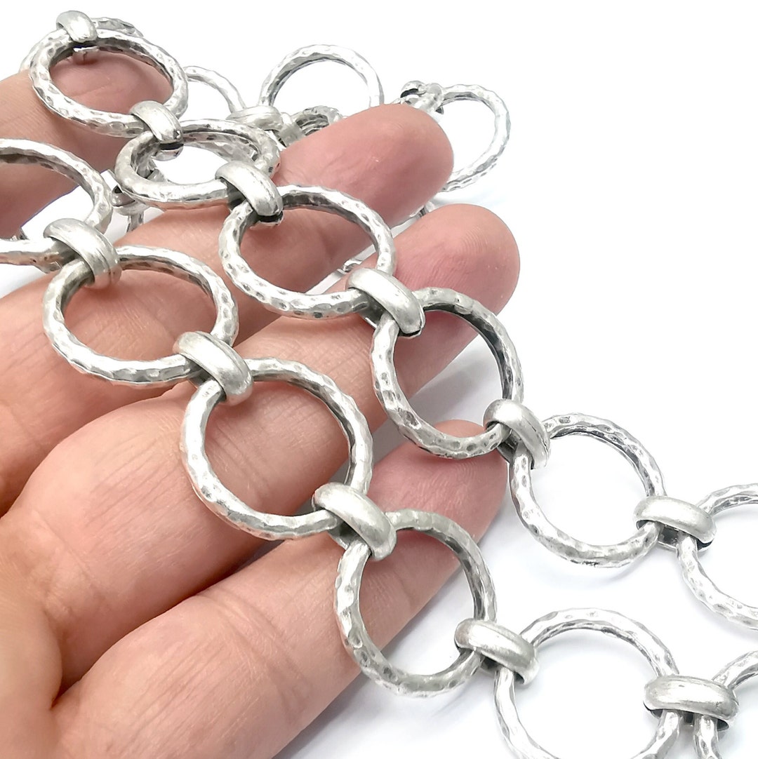 Hammered Antique Silver Round Chain 1 Meter - 3.3 Feet (23mm) Antique ...
