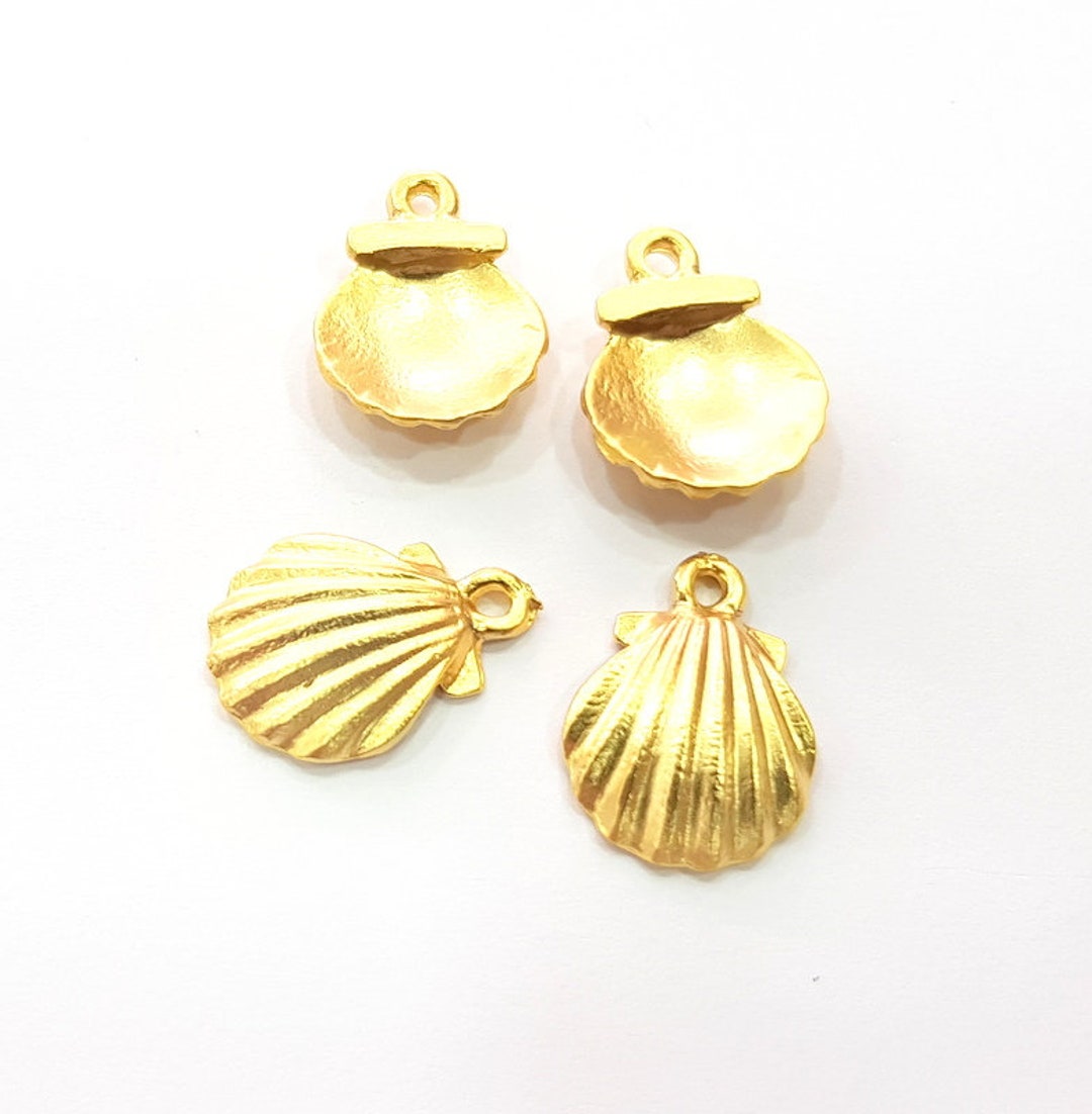 4 Shell Charm Oyster Charms Mussel Charms Sea Ocean Gold Plated Chrams ...