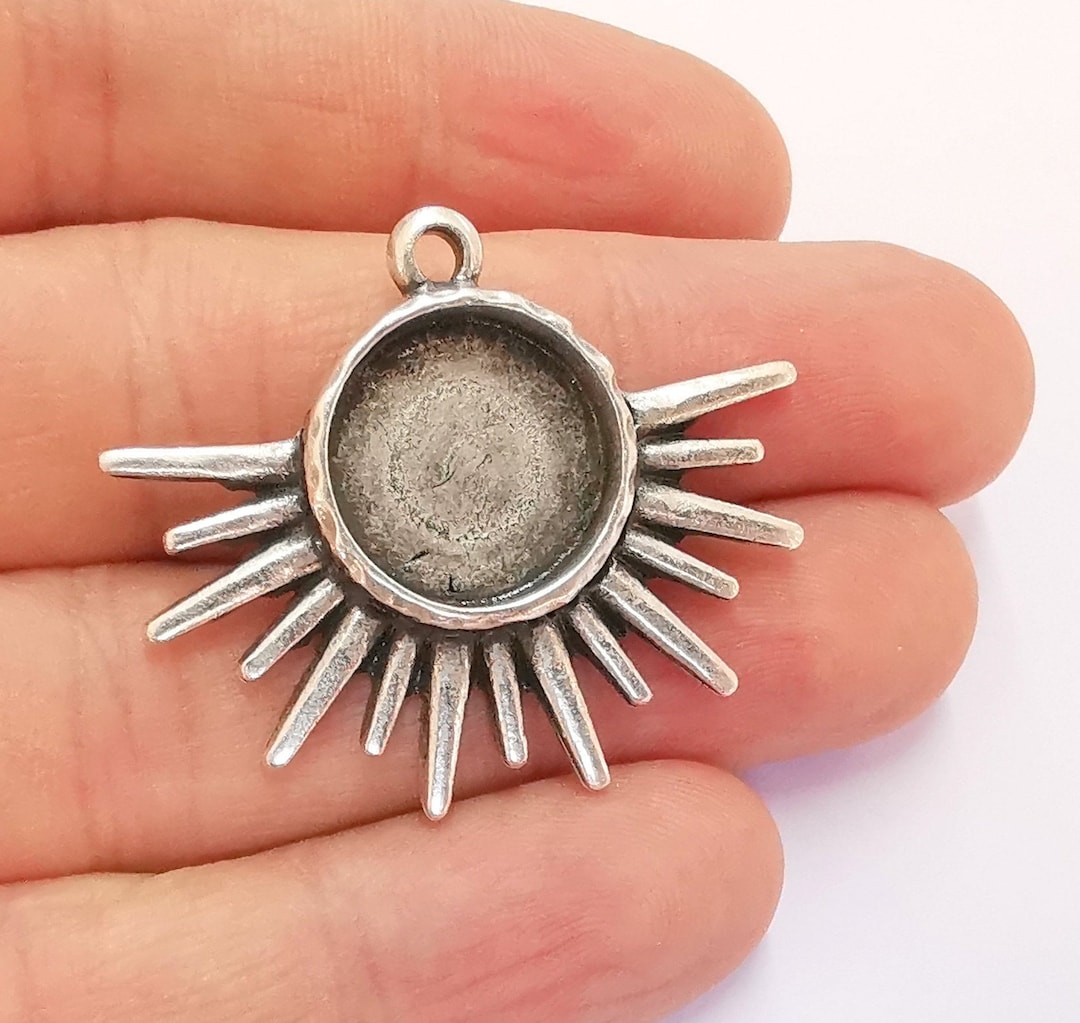 Sun Charms Blank Bezel Resin Bezel Mosaic Mountings Antique Silver ...