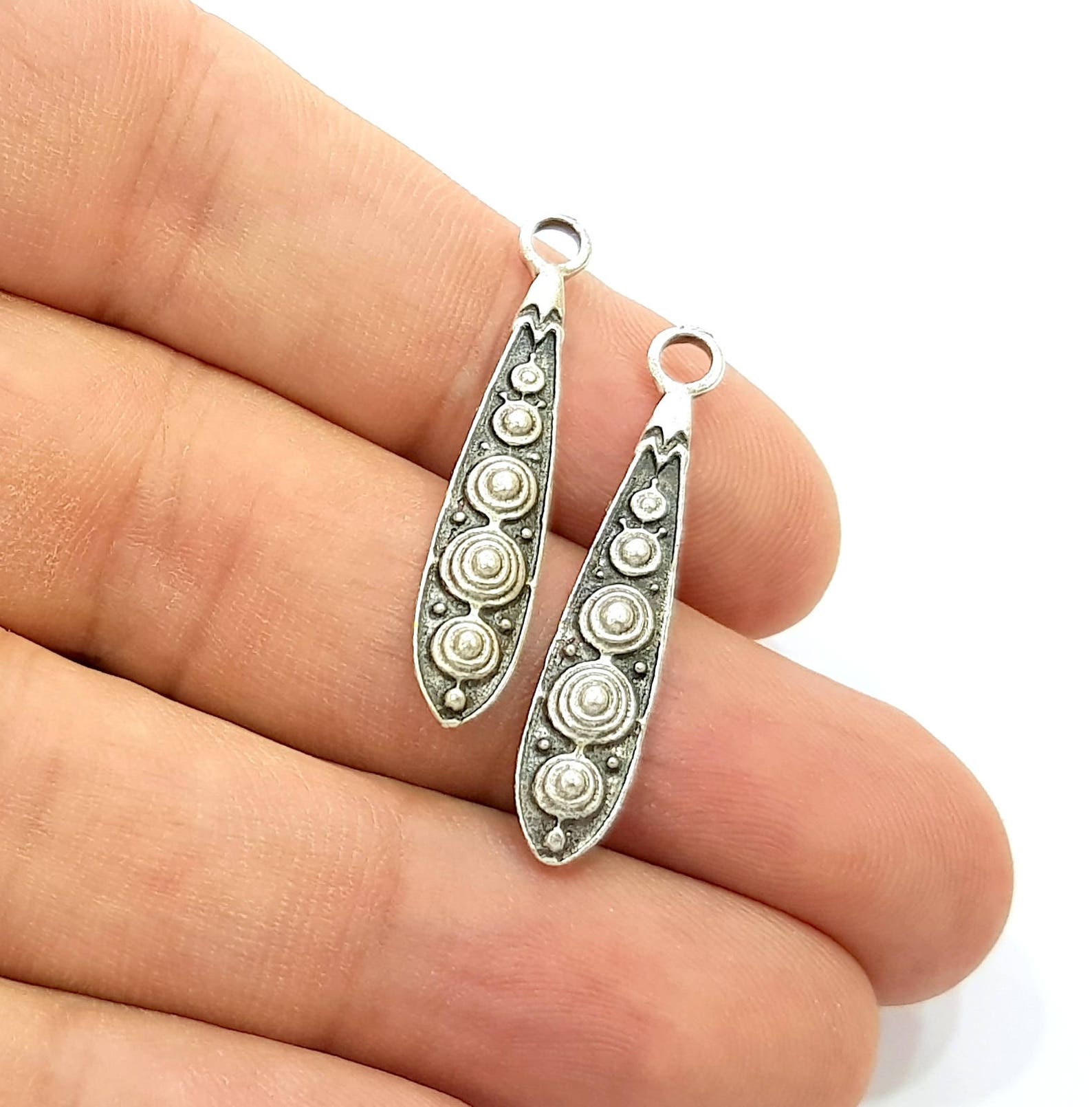 10 Silver Charms Antique Silver Plated Charms (34x6mm) G8501 - Etsy