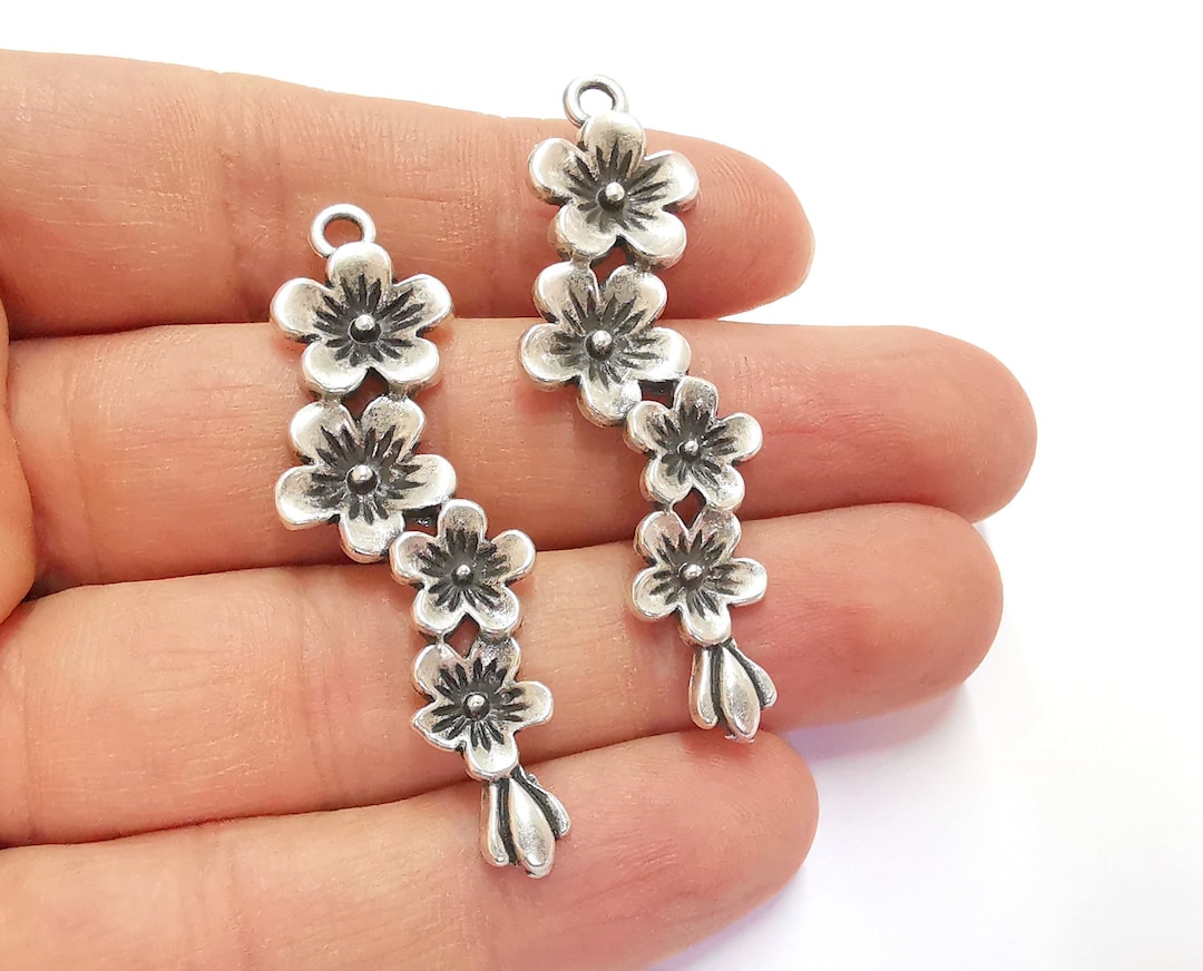 Flowers Charms Antique Silver Plated Charms (56x15mm) G20650 - Etsy