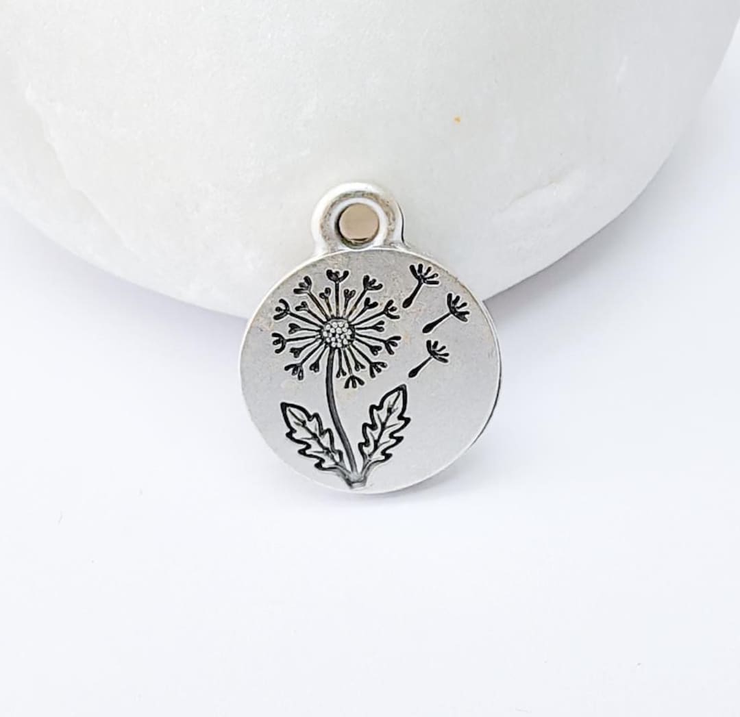 Dandelion Flower Charm, Double Sided Botanical, Organic Shape Plant ...