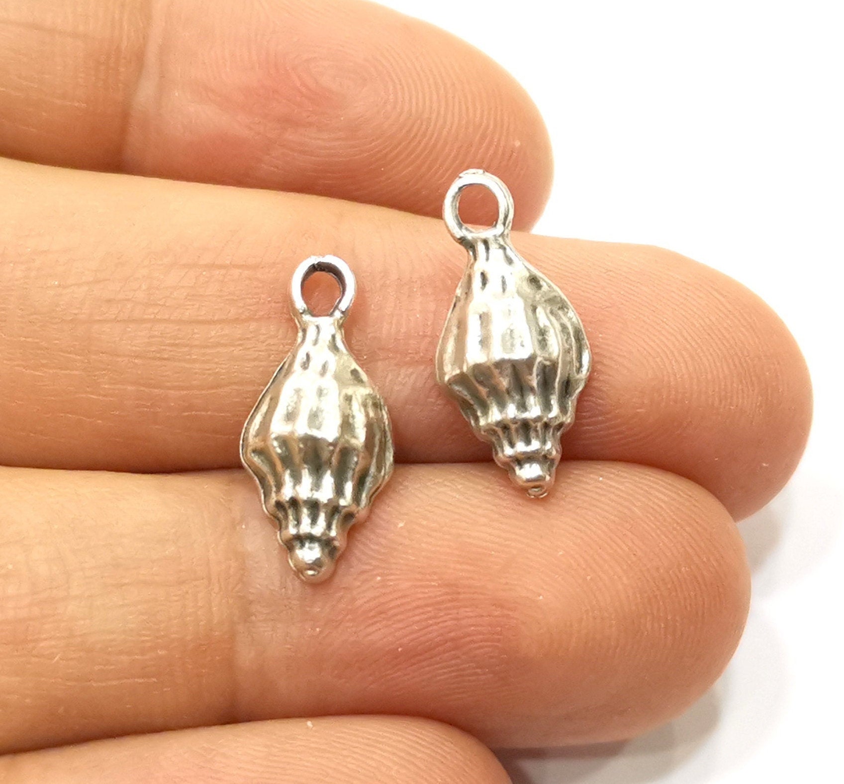 10 Conch Shell Charms Sea Shell Charms Antique Silver Plated | Etsy