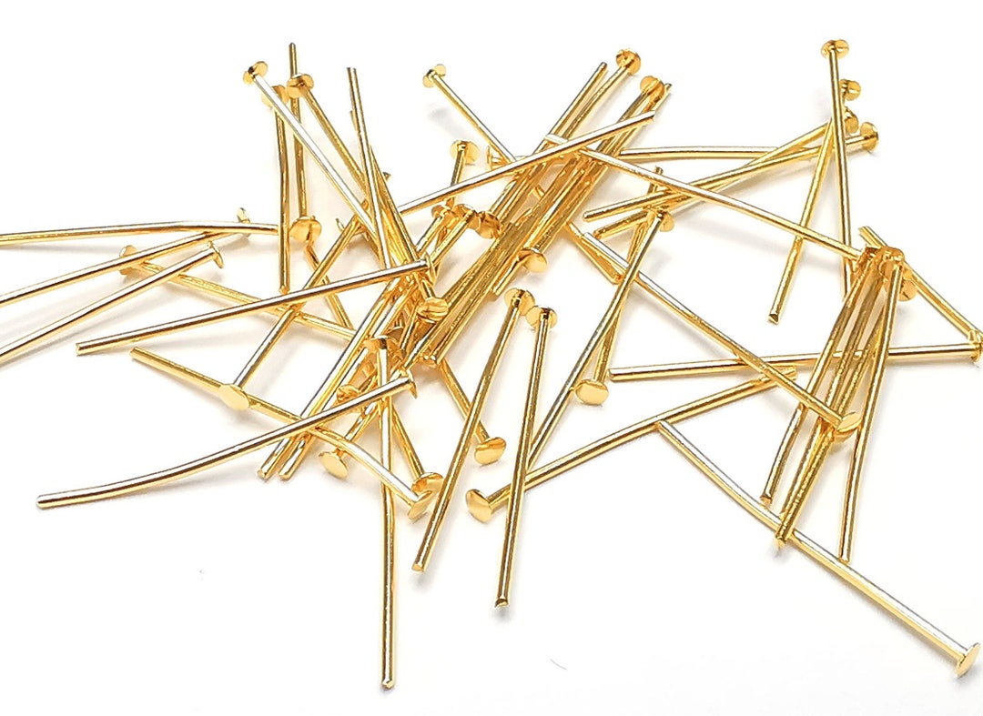 10 Gold Head Pins Shiny Gold Plated Brass Pin (25 Mm), Findings G27063 ...