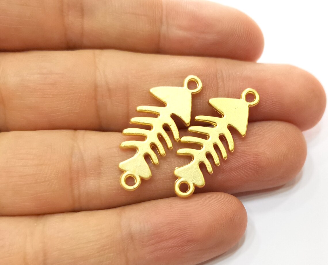 4 Fish Bone Charms Connector Gold Plated Charms (31x12mm) G18221 - Etsy